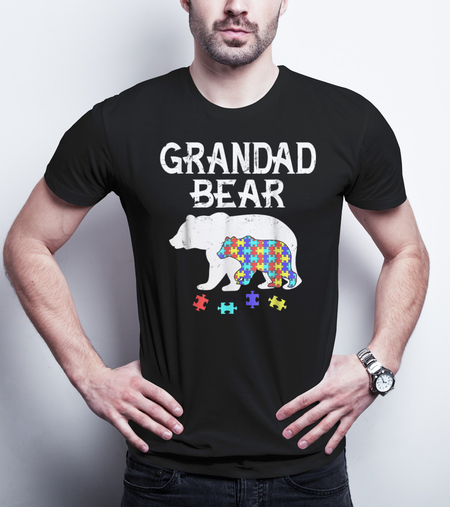 Grandad Bear Autism Awareness Puzzle Bear T-Shirt