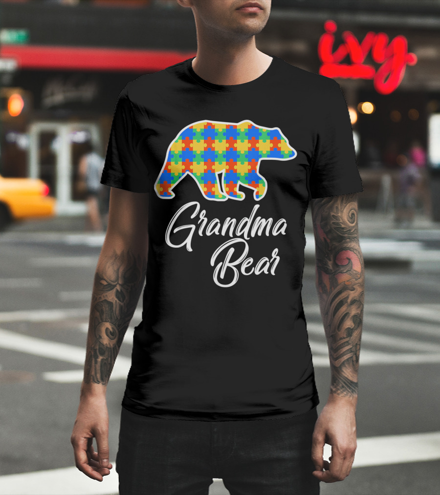 Grandma Bear Autism Puzzle Awareness T-Shirt