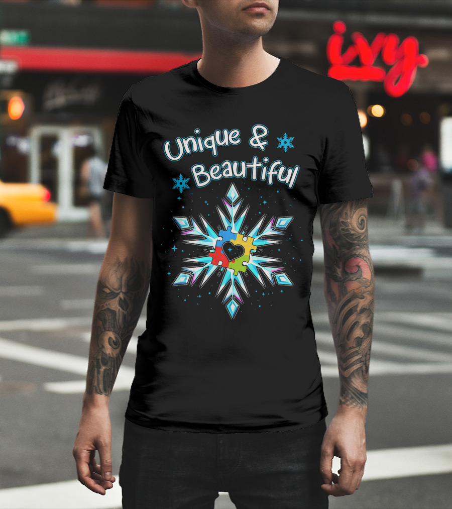 Unique And Beautiful Autism Awareness Snowflake Puzzle Heart T-Shirt