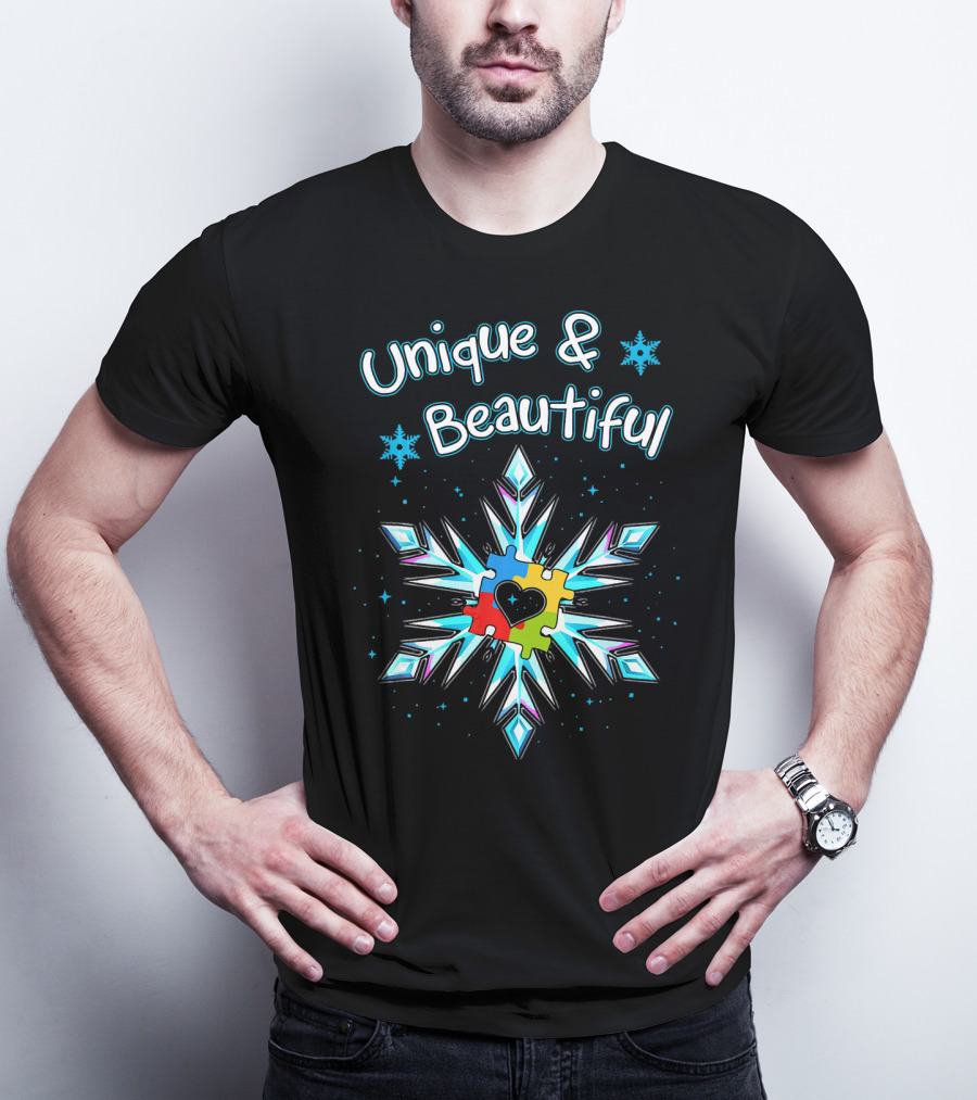 Unique And Beautiful Autism Awareness Snowflake Puzzle Heart T-Shirt