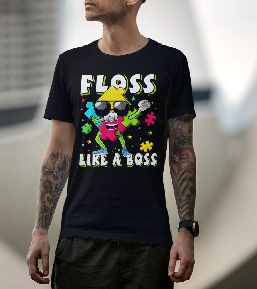 Floss Like A Boss Autism Awareness Puzzle Dance T-Shirt