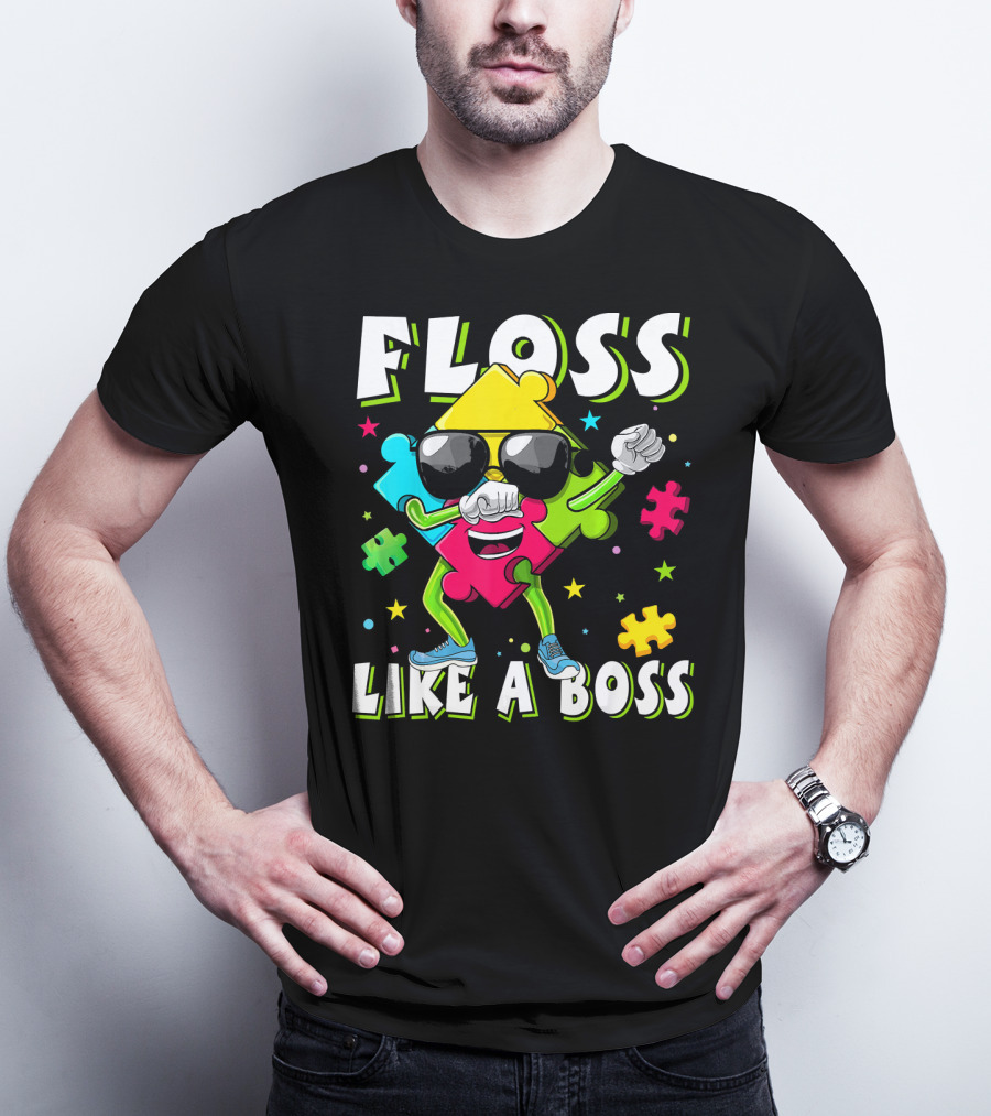 Floss Like A Boss Autism Awareness Puzzle Dance T-Shirt