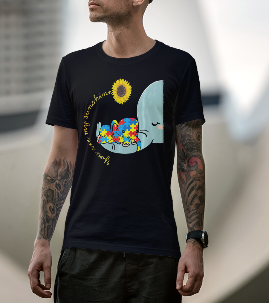 You Are My Sunshine Autism Awareness Elephant Puzzle Sunflower T-Shirt