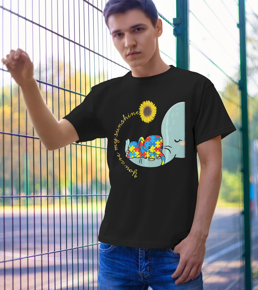 You Are My Sunshine Autism Awareness Elephant Puzzle Sunflower T-Shirt