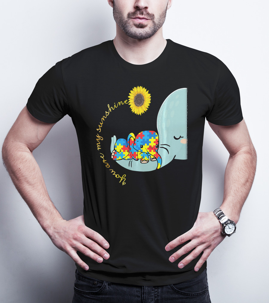 You Are My Sunshine Autism Awareness Elephant Puzzle Sunflower T-Shirt