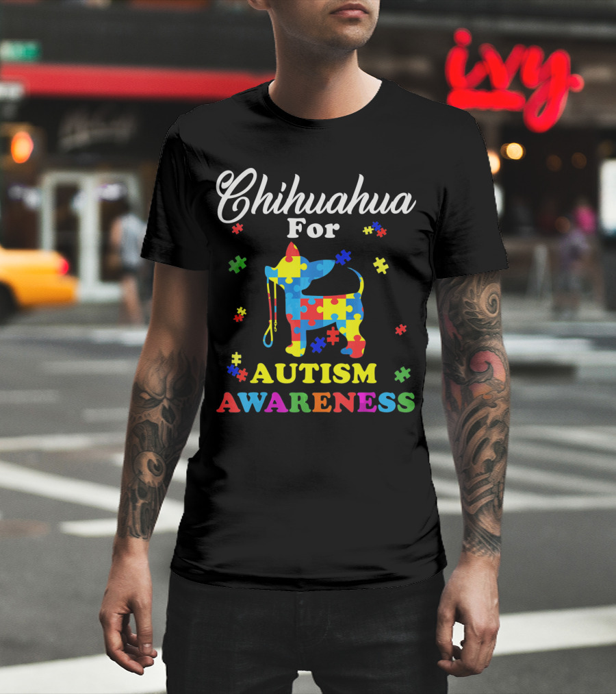 Chihuahua For Autism Awareness Puzzle Pattern Dog T-Shirt