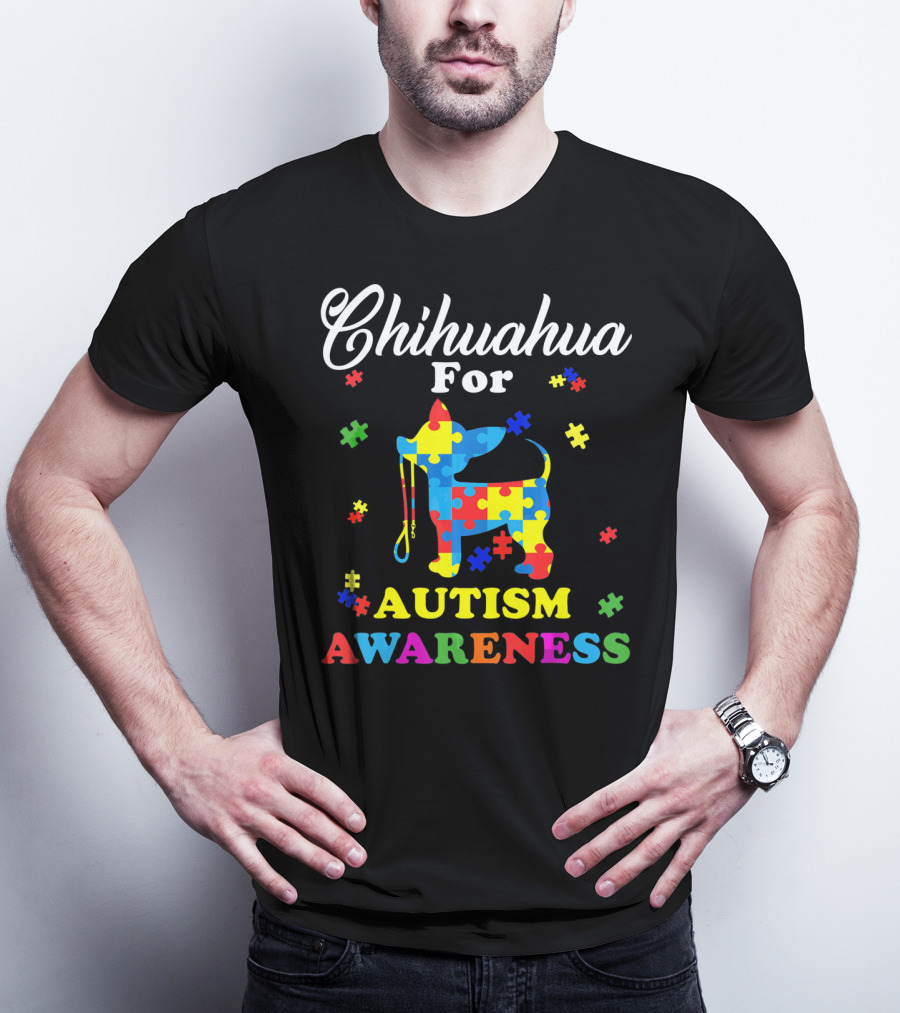 Chihuahua For Autism Awareness Puzzle Pattern Dog T-Shirt