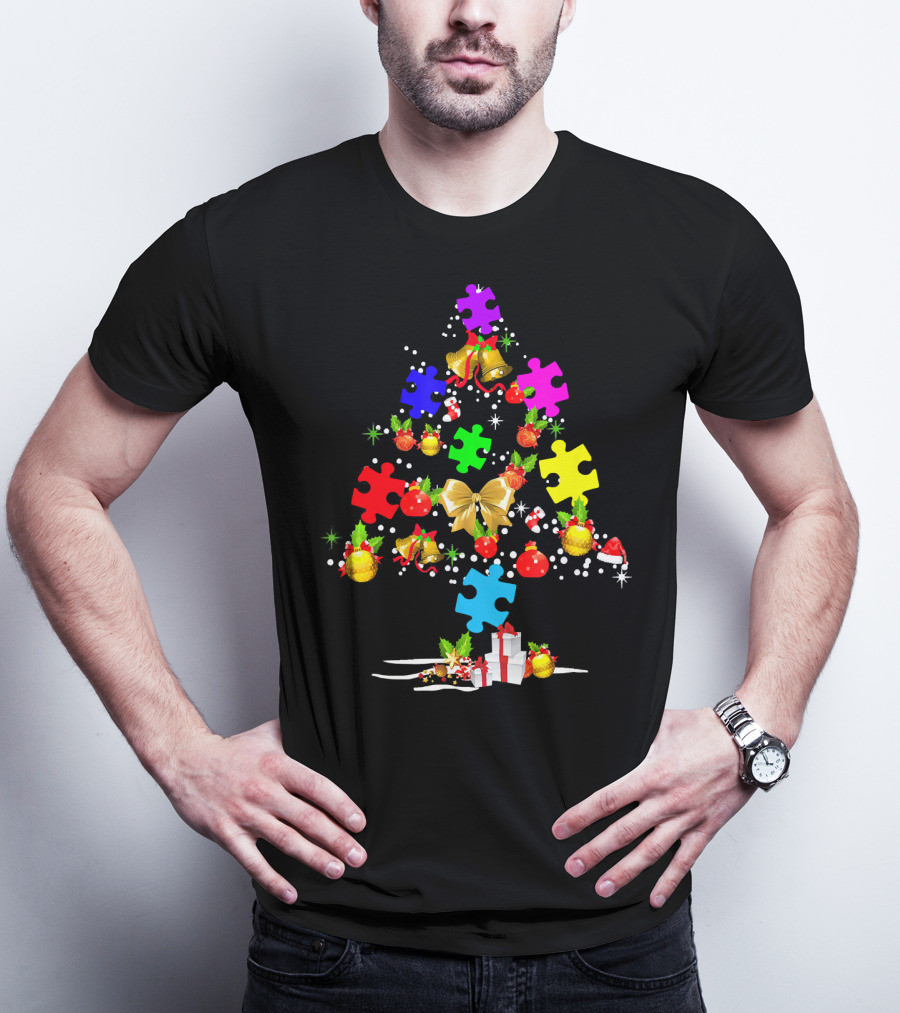Autism Awareness Christmas Tree Puzzle Piece Ornament Festive Holiday T-Shirt