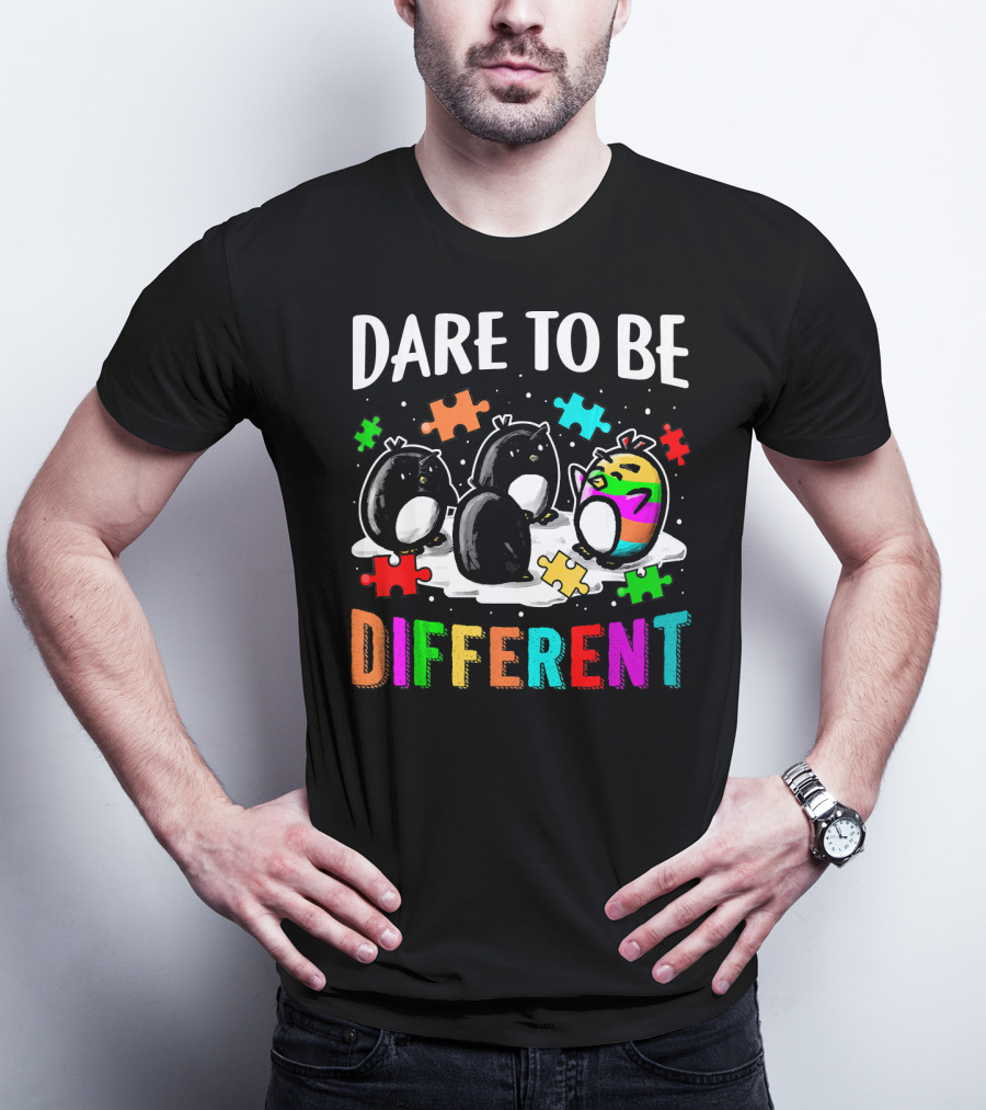 Dare To Be Different Penguin Puzzle Autism Awareness T-Shirt