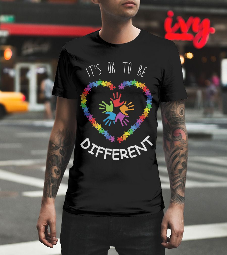 Autism LS Awareness Month It's OK To Be Different Puzzle Heart Hands T-Shirt