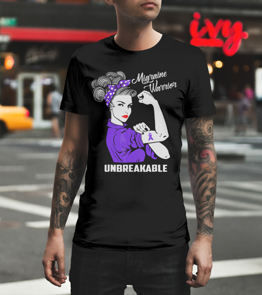 Migraine Warrior Unbreakable Awareness Strength Retro Rosie The Riveter T-Shirt
