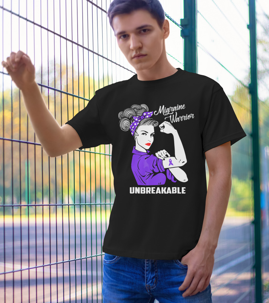 Migraine Warrior Unbreakable Awareness Strength Retro Rosie The Riveter T-Shirt