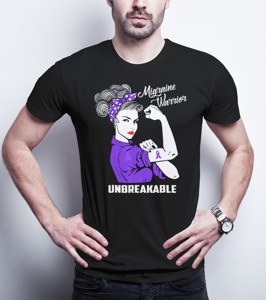 Migraine Warrior Unbreakable Awareness Strength Retro Rosie The Riveter T-Shirt