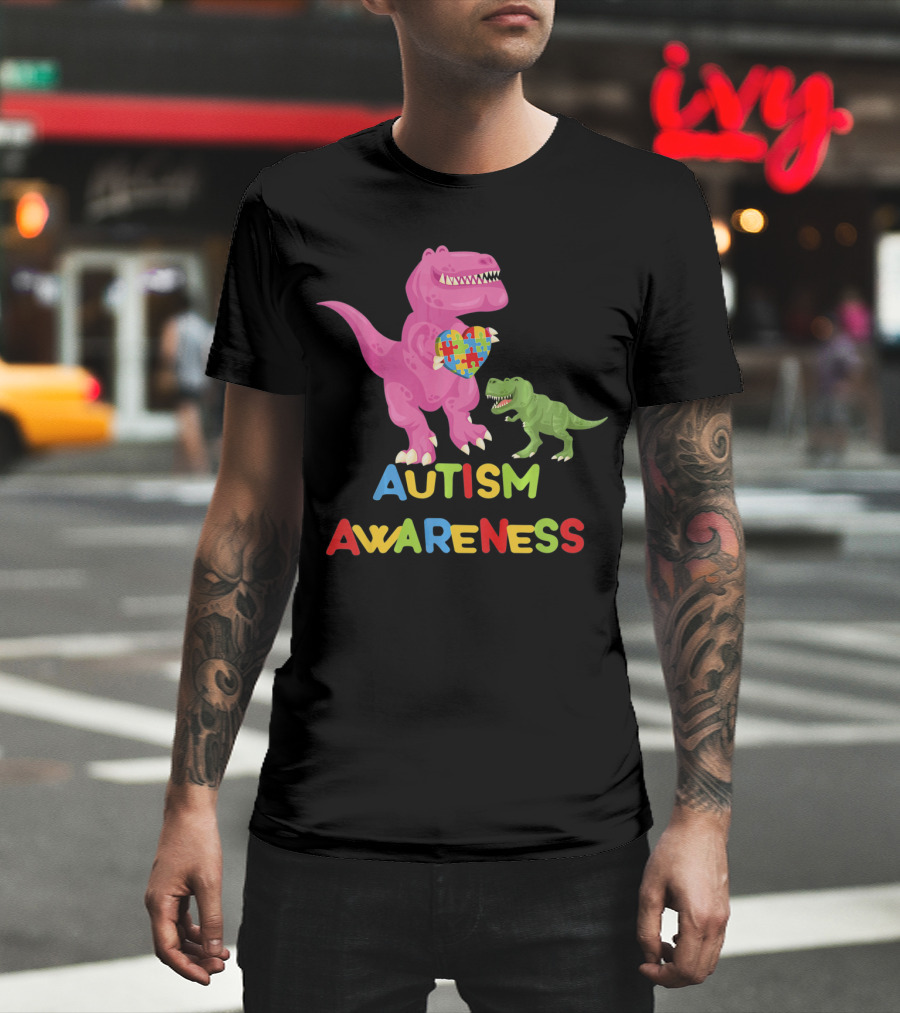 Autism Awareness Two Dinosaur Heart Puzzle T-Shirt