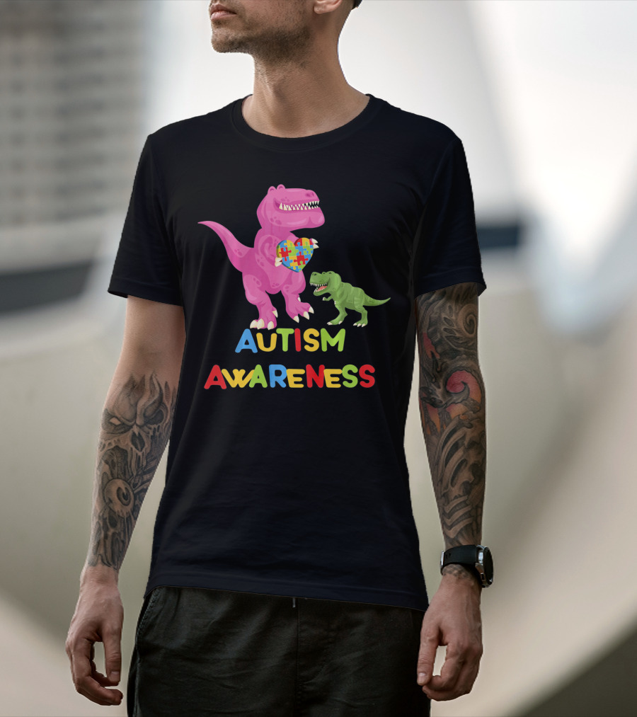 Autism Awareness Two Dinosaur Heart Puzzle T-Shirt