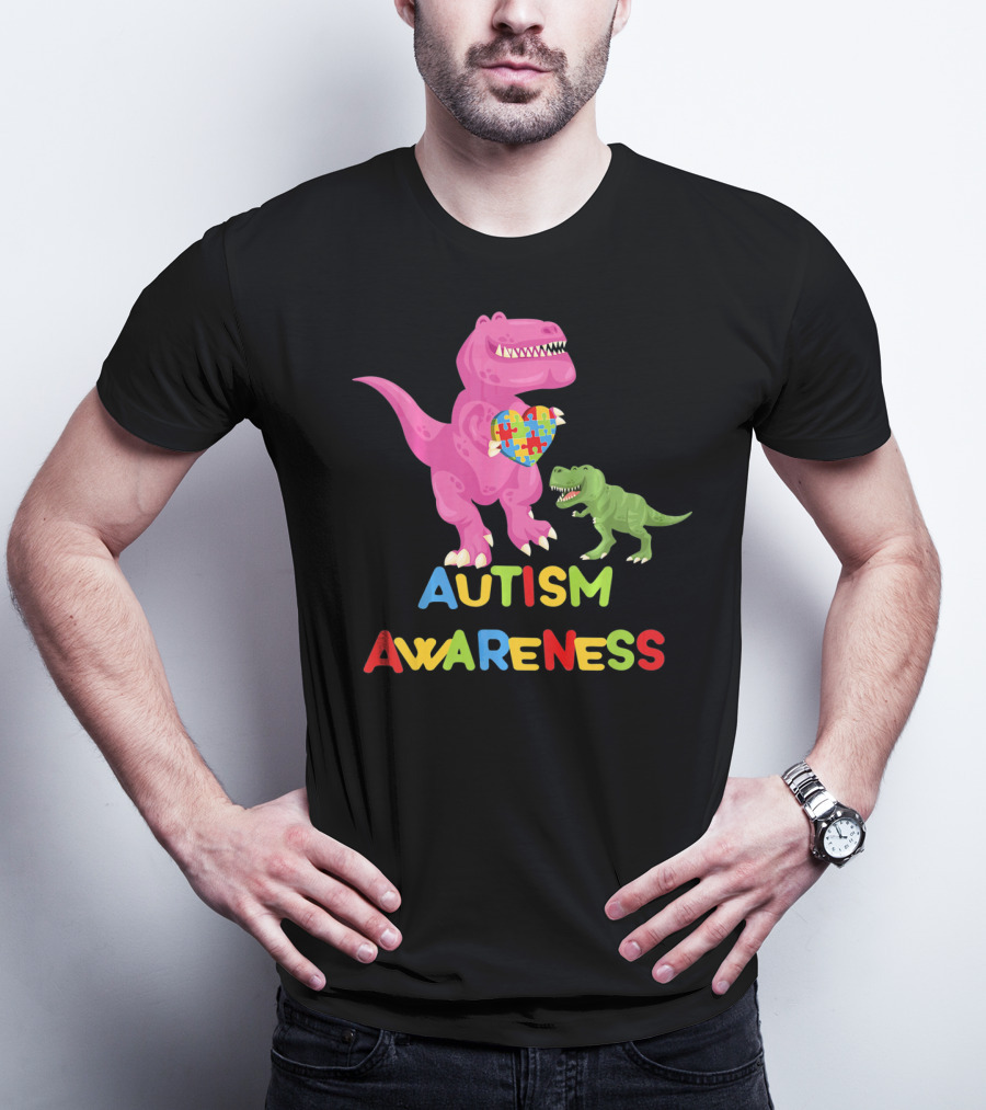 Autism Awareness Two Dinosaur Heart Puzzle T-Shirt