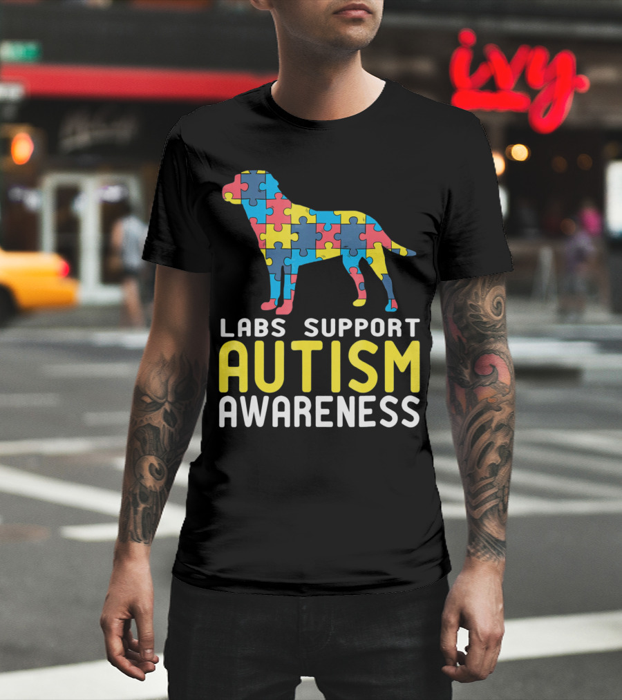 Labs Support Autism Awareness Puzzle Labrador T-Shirt