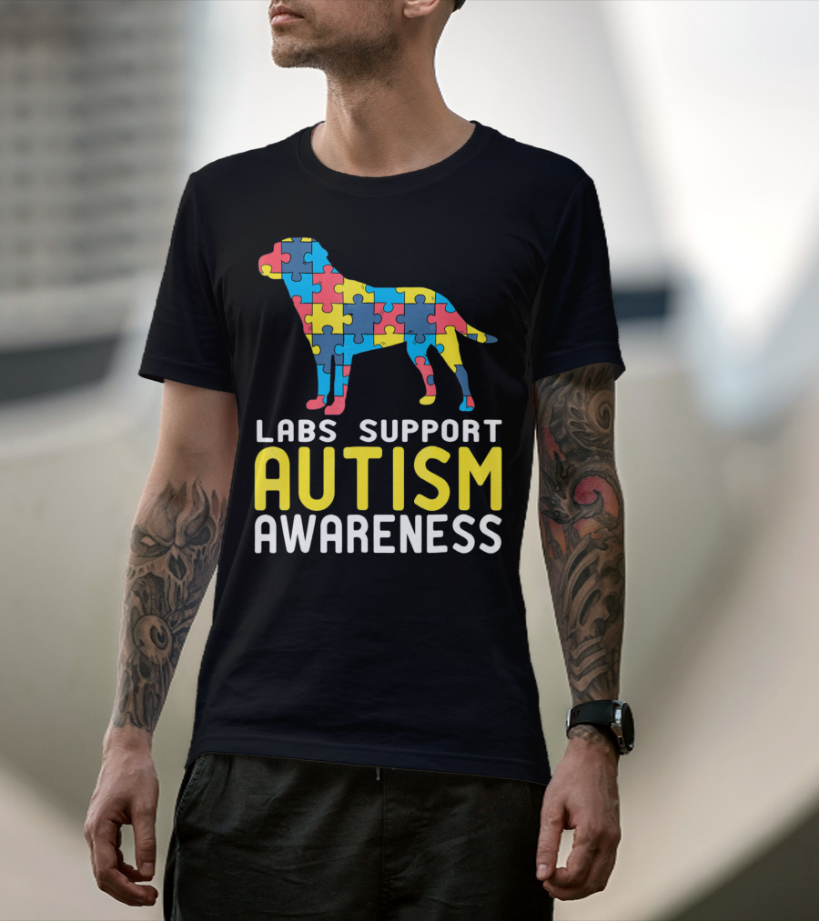Labs Support Autism Awareness Puzzle Labrador T-Shirt
