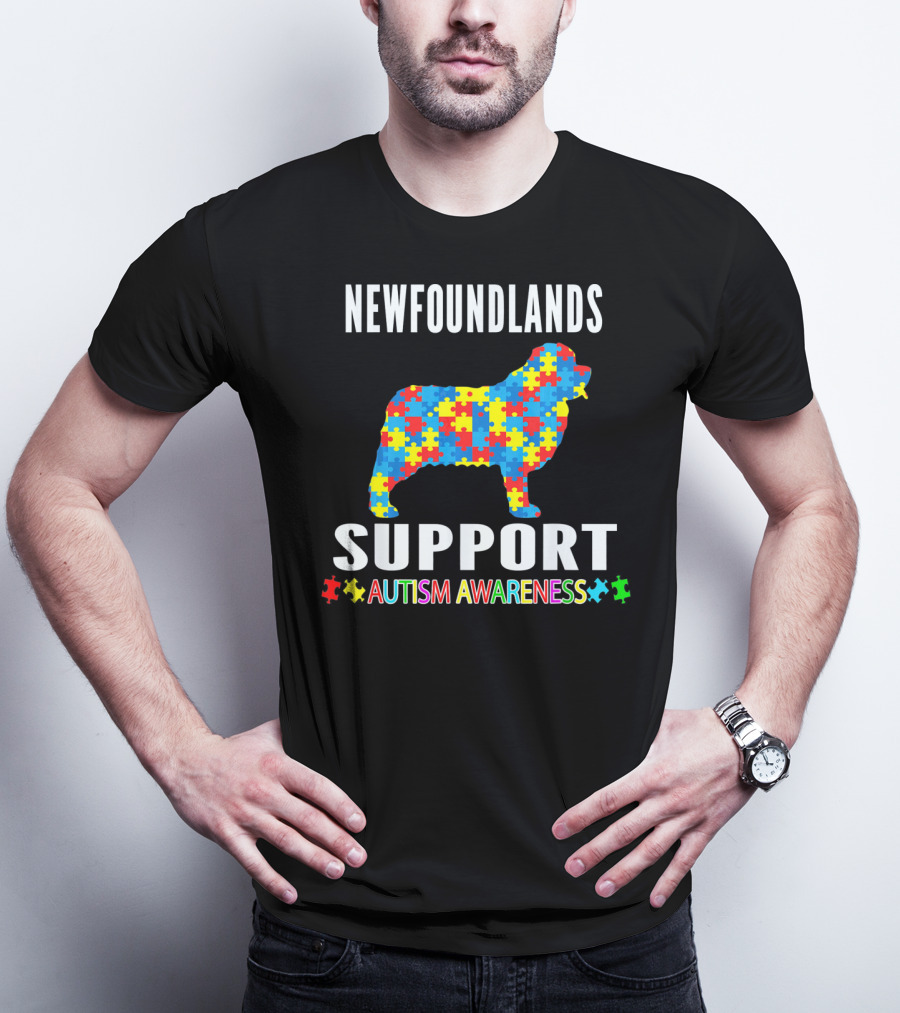 Newfoundlands Support Autism Awareness Puzzle Dog T-Shirt