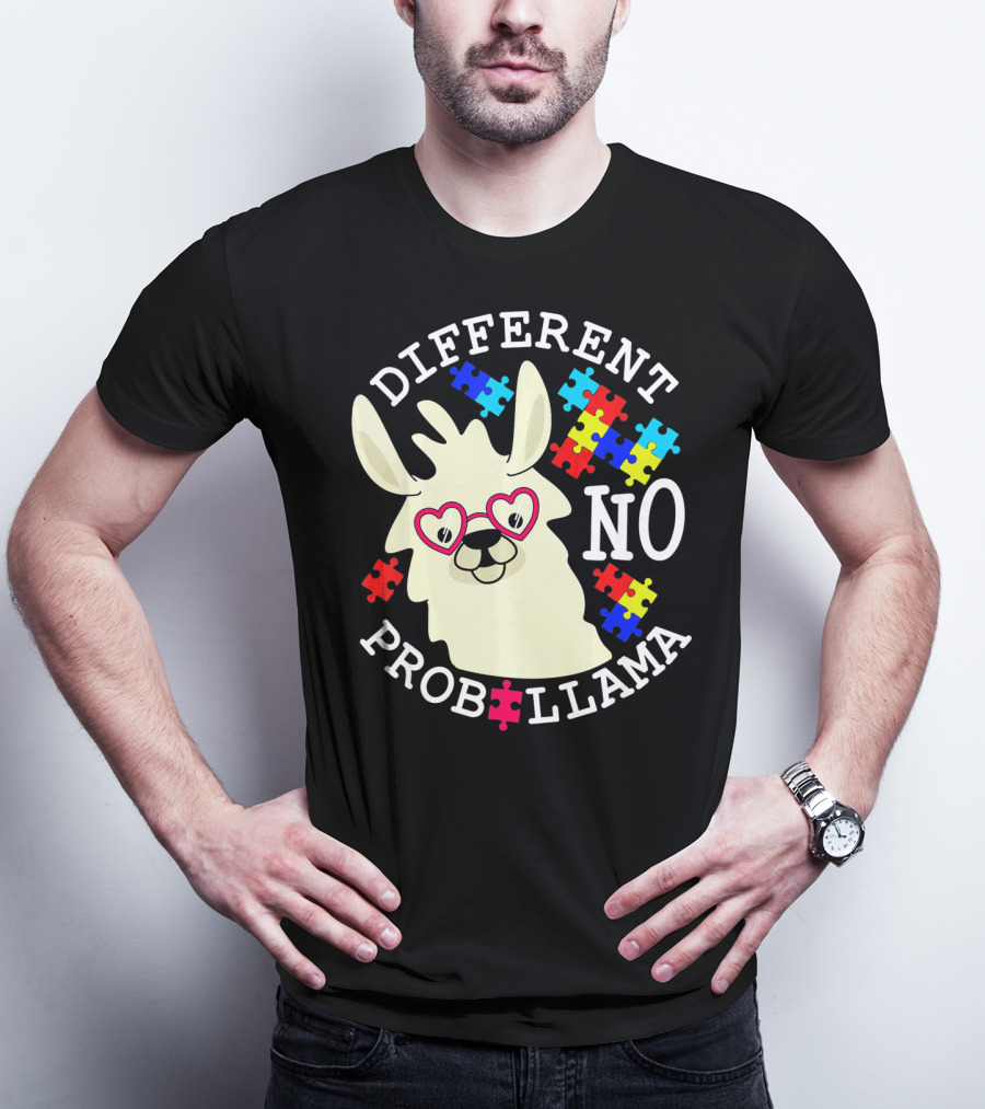 Different No Probllama Autism Awareness T-Shirt