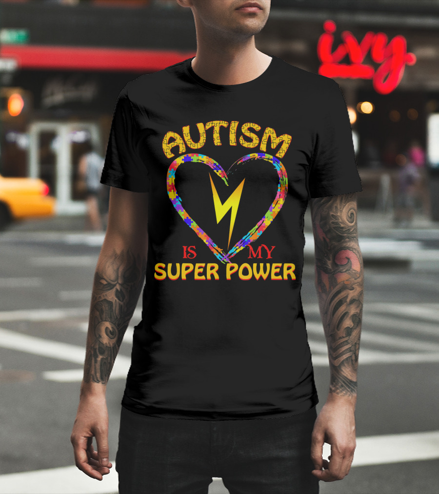 Autism Is My Super Power Heart Puzzle Lightning T-Shirt