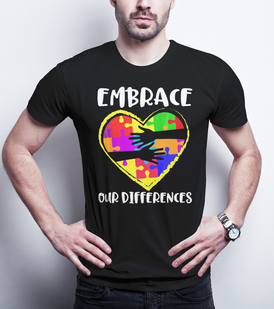 Embrace Our Differences Autism Awareness Heart Puzzle T-Shirt
