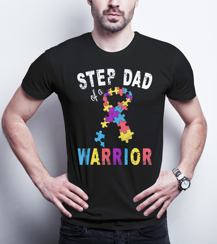 Step Dad Of A Warrior Autism Awareness Puzzle T-Shirt