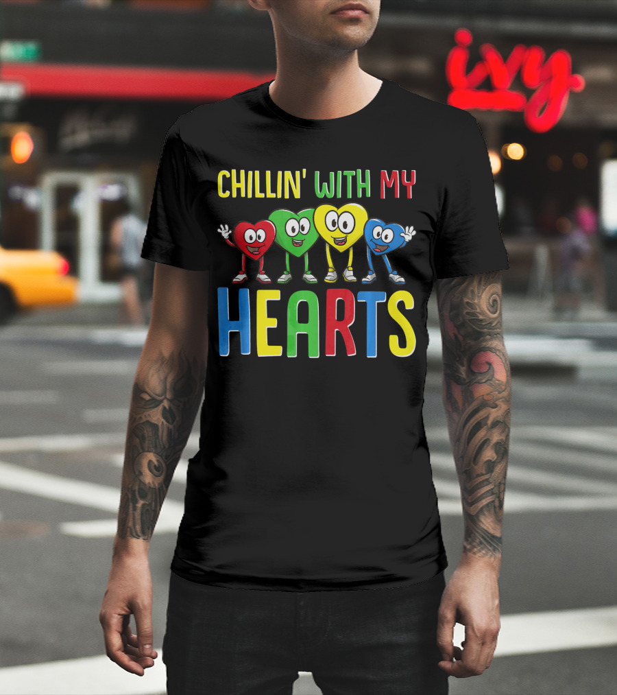 Chillin With My Hearts Colorful Cartoon Characters T-Shirt