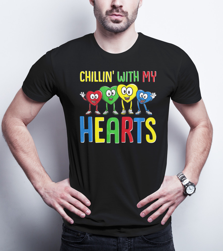 Chillin With My Hearts Colorful Cartoon Characters T-Shirt