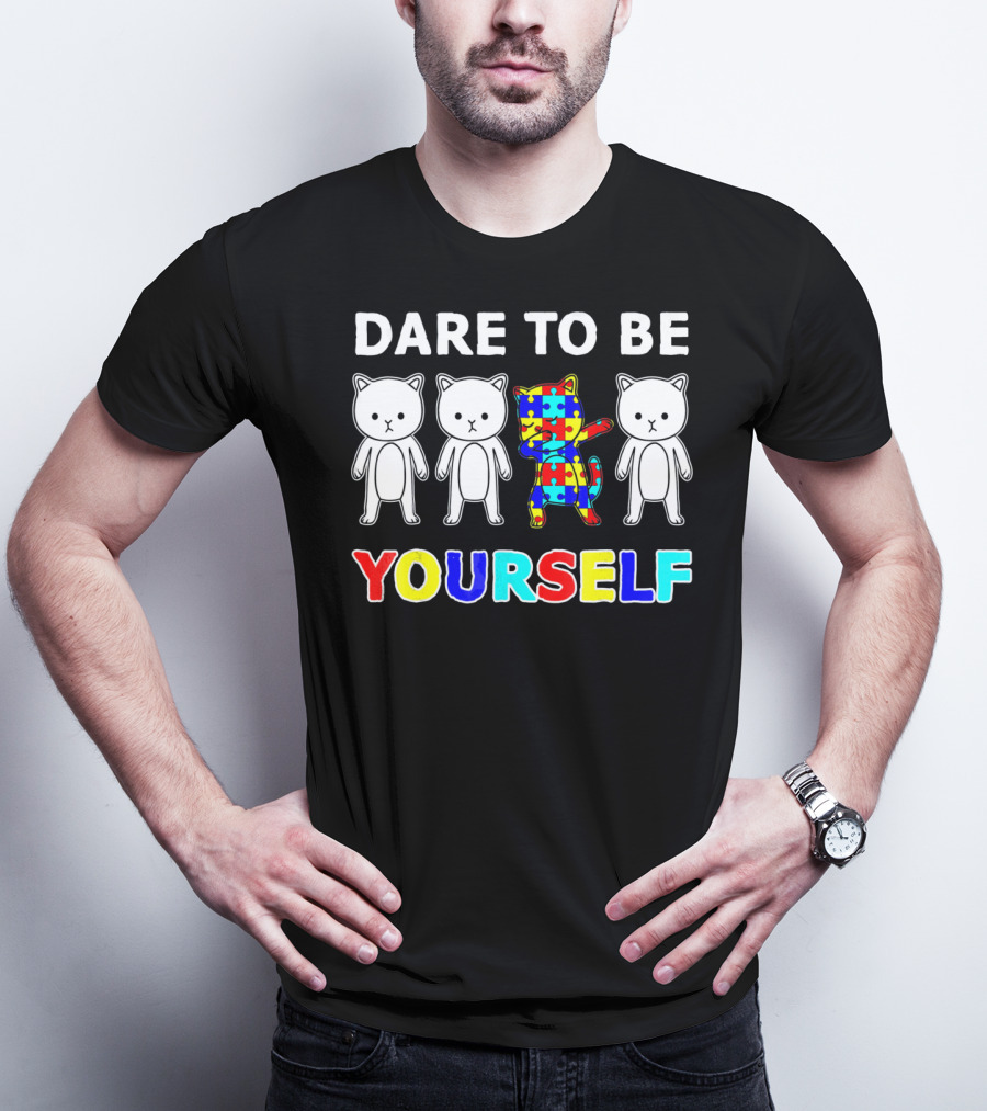 Dare To Be Yourself Cat Dabbing Autism Puzzle T-Shirt