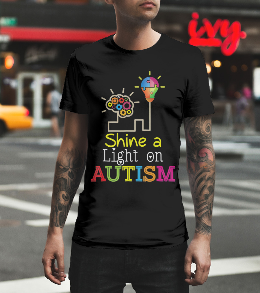 Shine A Light On Autism Puzzle Bulb Awareness T-Shirt