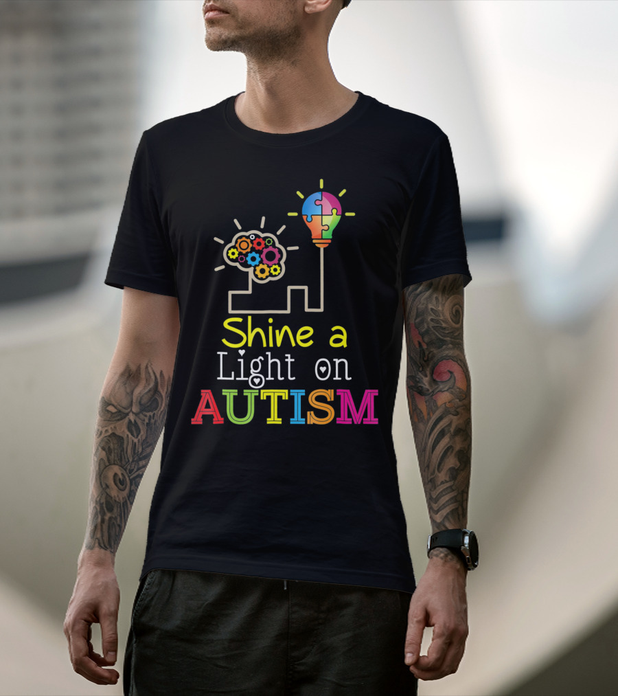Shine A Light On Autism Puzzle Bulb Awareness T-Shirt