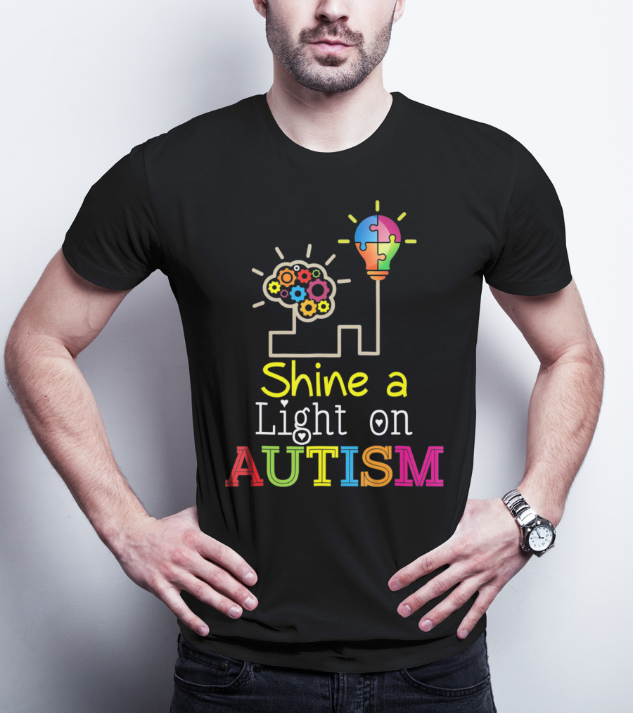 Shine A Light On Autism Puzzle Bulb Awareness T-Shirt