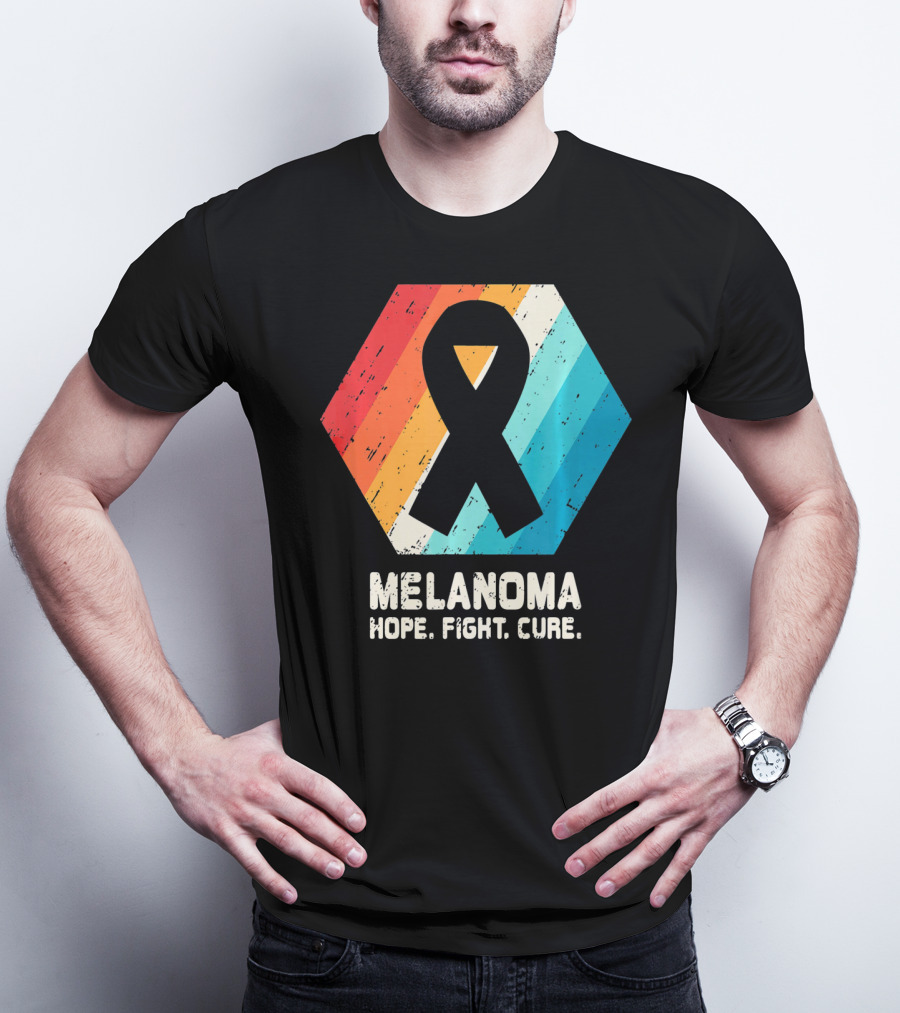 Melanoma Hope Fight Cure Awareness Ribbon Retro Stripe T-Shirt