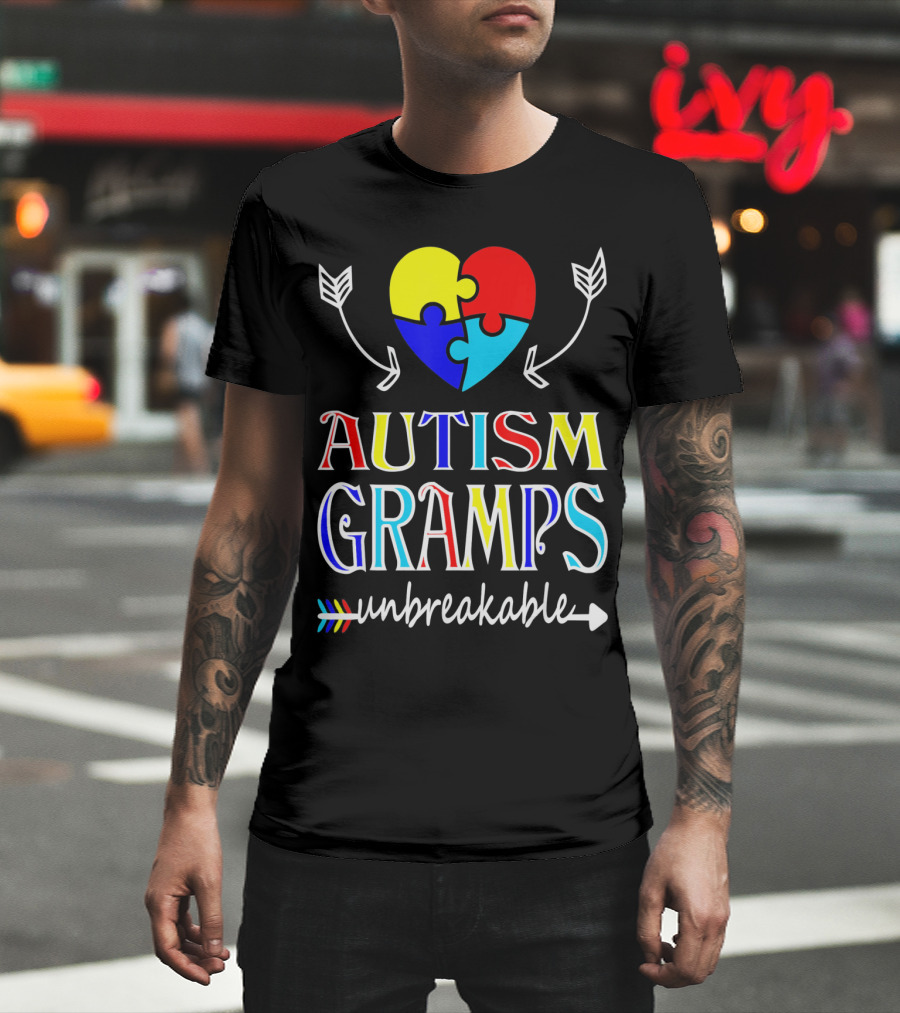 Autism Gramps Unbreakable Heart Puzzle Arrows Awareness T-Shirt