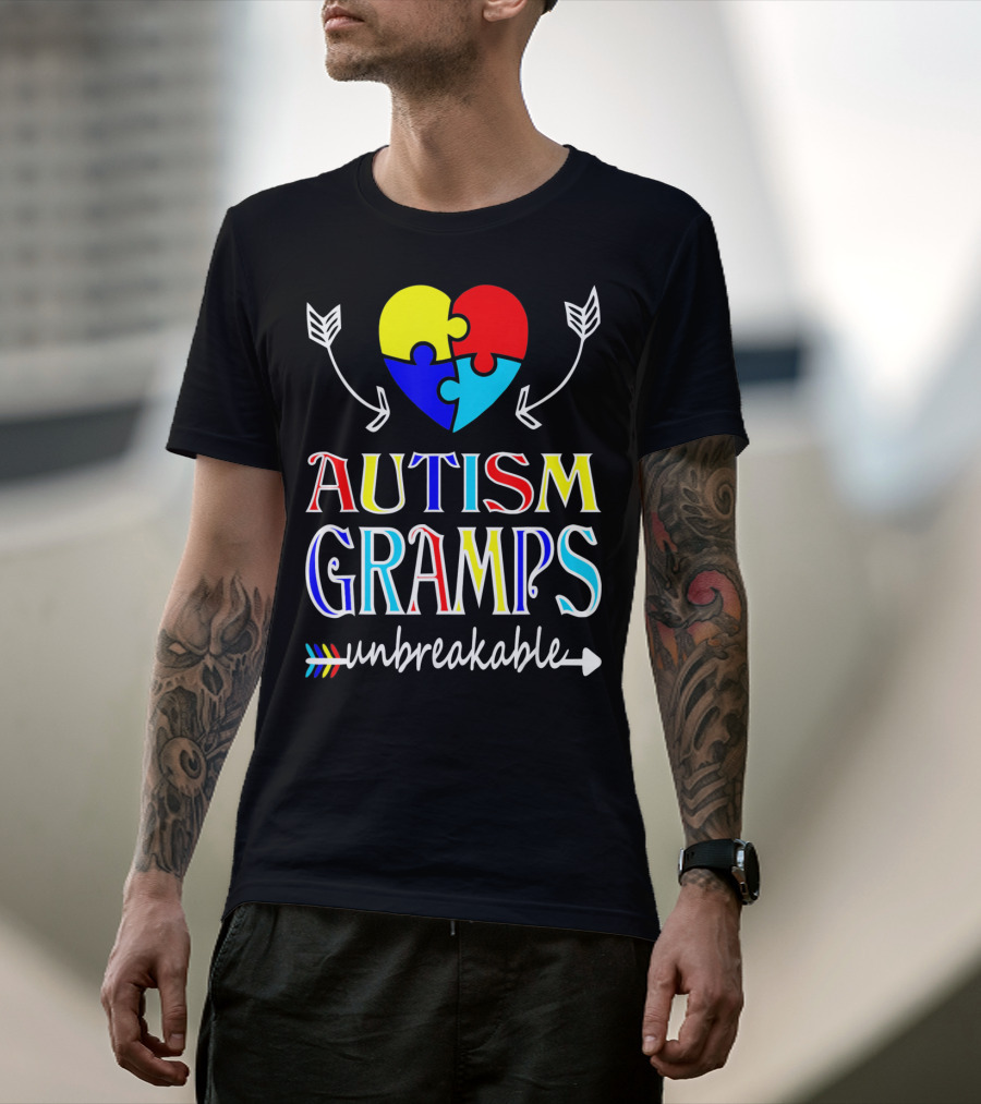Autism Gramps Unbreakable Heart Puzzle Arrows Awareness T-Shirt