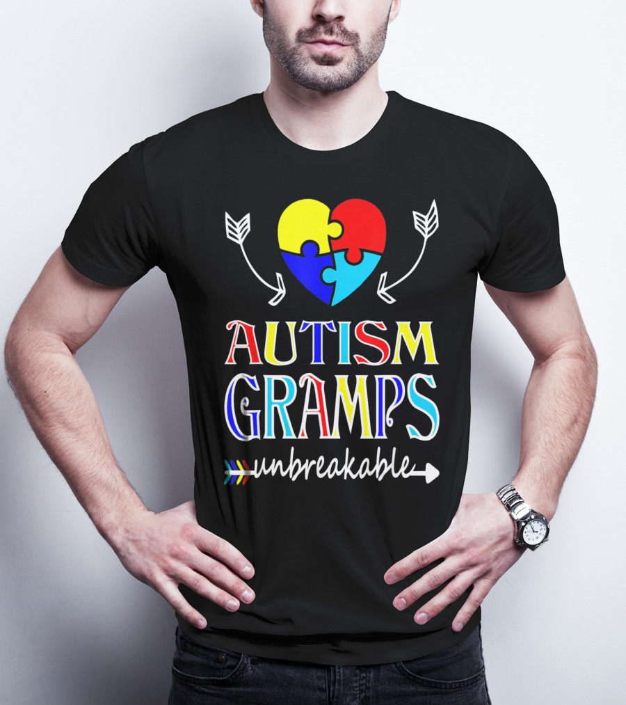 Autism Gramps Unbreakable Heart Puzzle Arrows Awareness T-Shirt