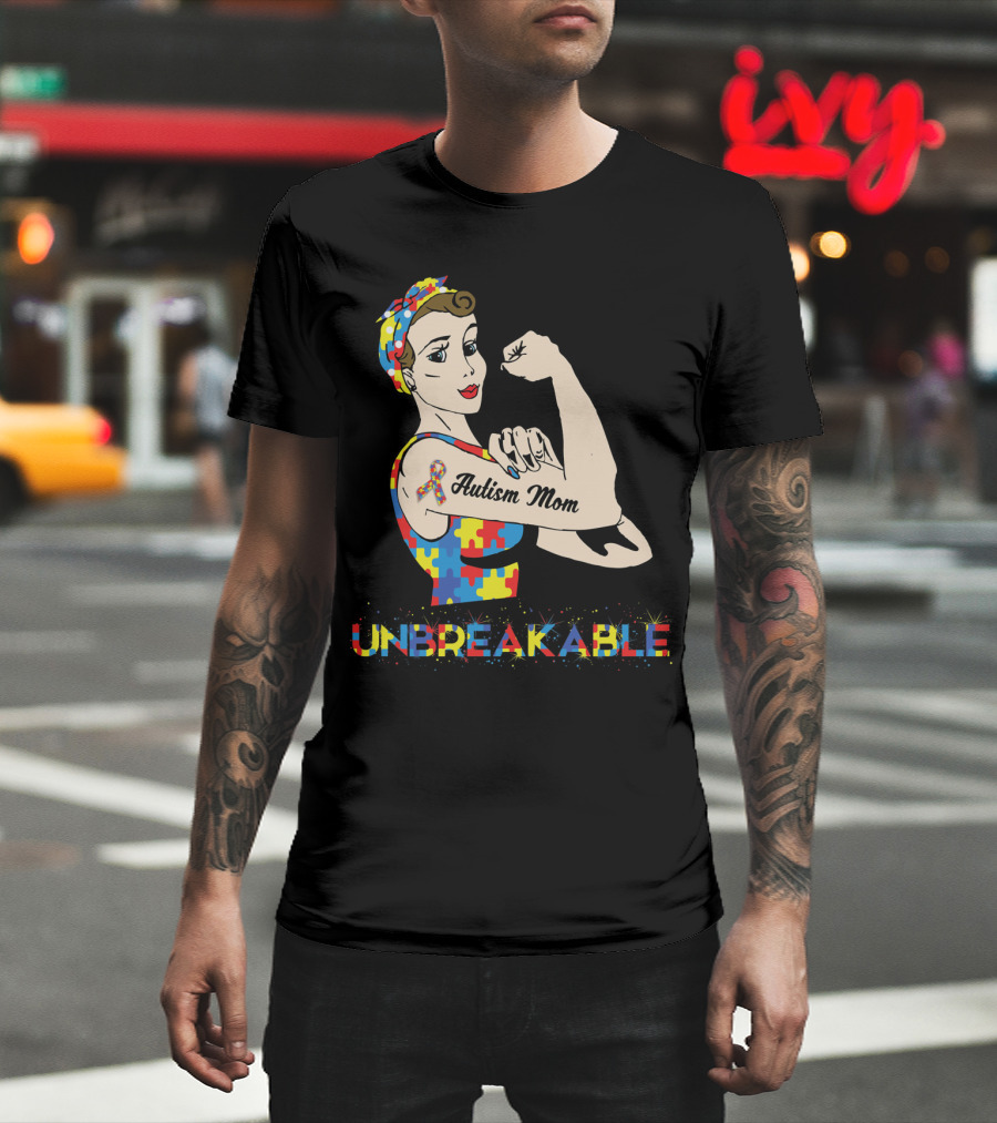 Unbreakable Autism Mom Puzzle Piece Awareness T-Shirt