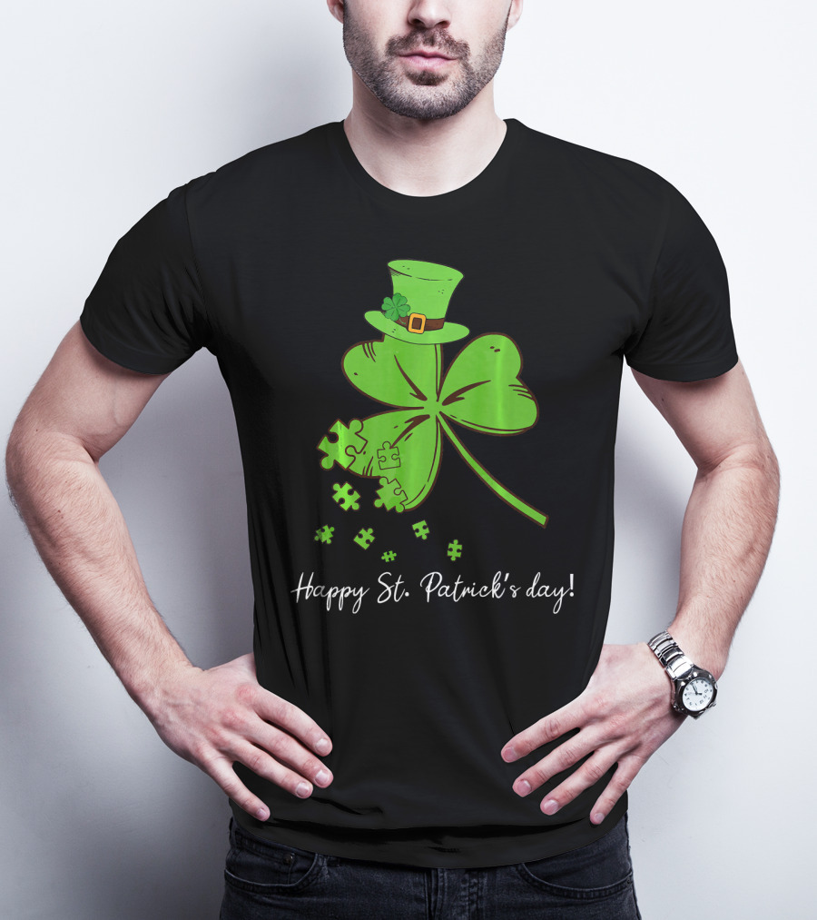 Happy St. Patrick's Day Puzzle Shamrock With Leprechaun Hat T-Shirt