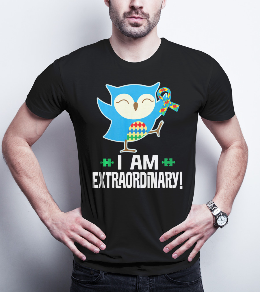 I Am Extraordinary Autism Awareness Autistic Spectrum Disor Puzzle Ribbon Owl T-Shirt