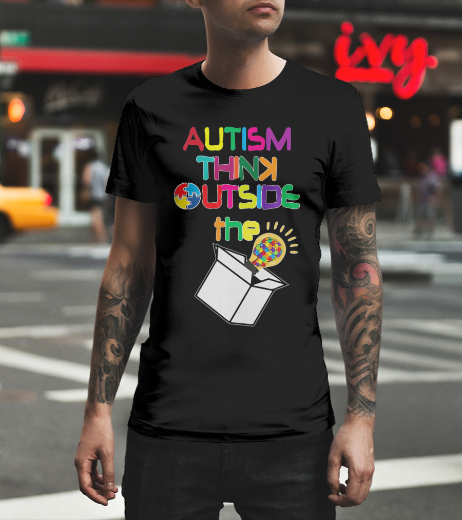 Autism Think Outside The Box Puzzle Piece Lightbulb Awareness T-Shirt