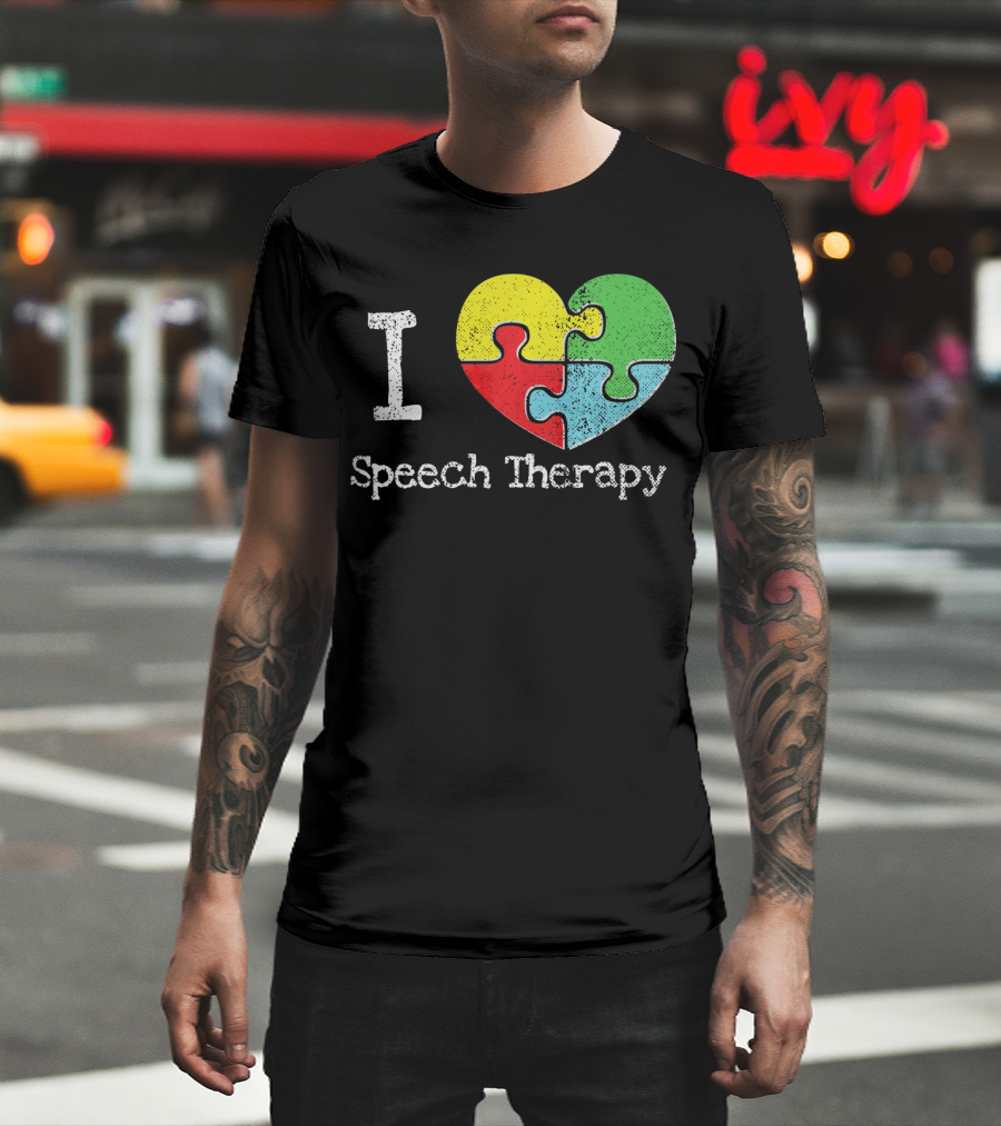 I Heart Speech Therapy Puzzle Autism Awareness T-Shirt