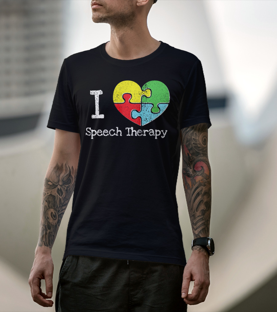 I Heart Speech Therapy Puzzle Autism Awareness T-Shirt