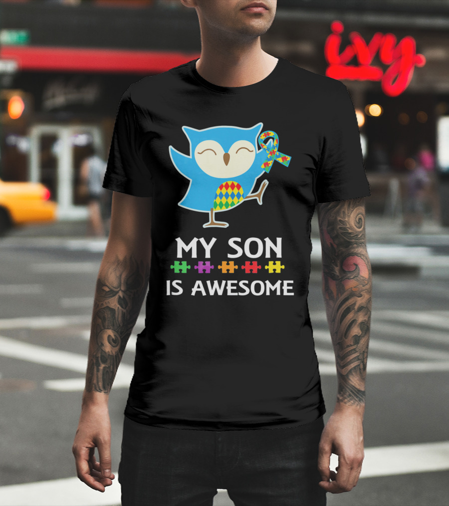 My Son Is Awesome Autism Awareness Owl With Puzzle T-Shirt