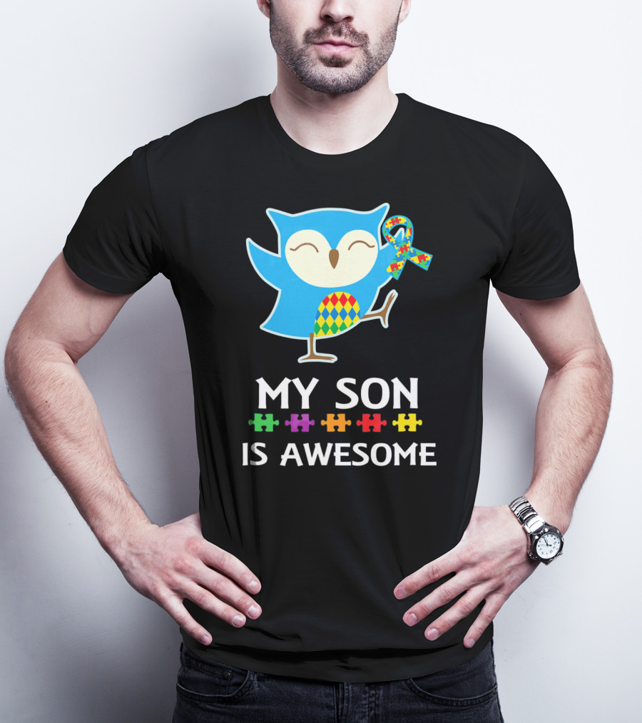 My Son Is Awesome Autism Awareness Owl With Puzzle T-Shirt
