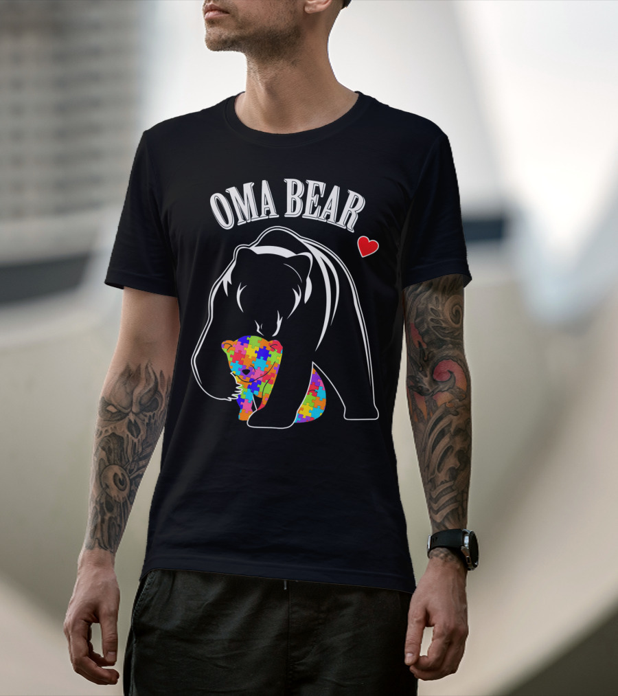 Oma Bear Autism Awareness Love Puzzle Heart T-Shirt