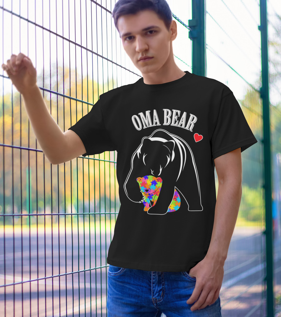 Oma Bear Autism Awareness Love Puzzle Heart T-Shirt