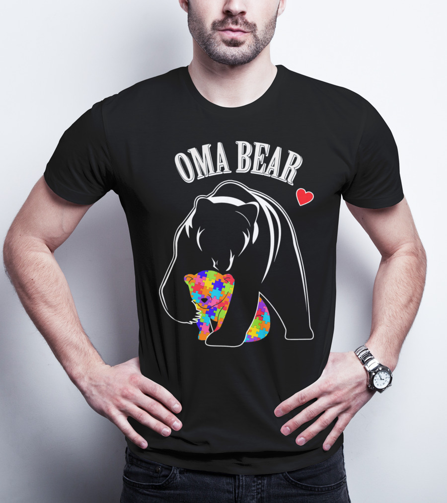Oma Bear Autism Awareness Love Puzzle Heart T-Shirt