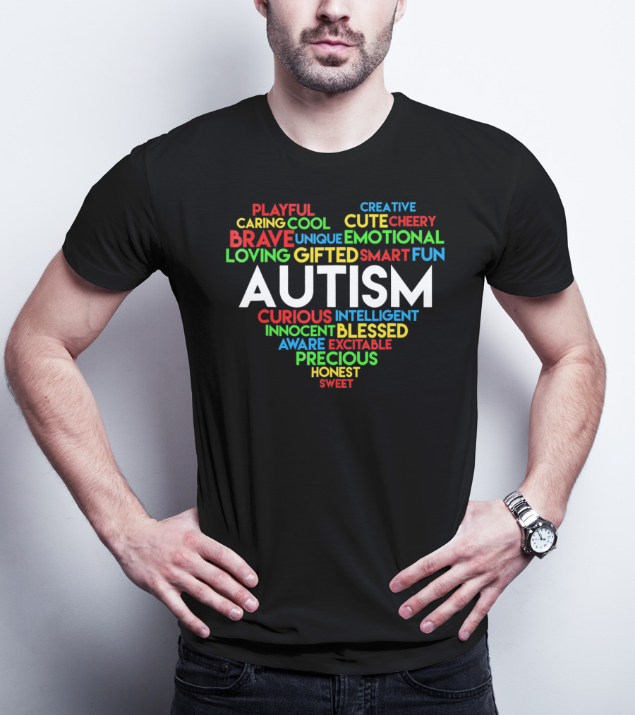 Autism Awareness Word Cloud Heart With Positive Qualities T-Shirt