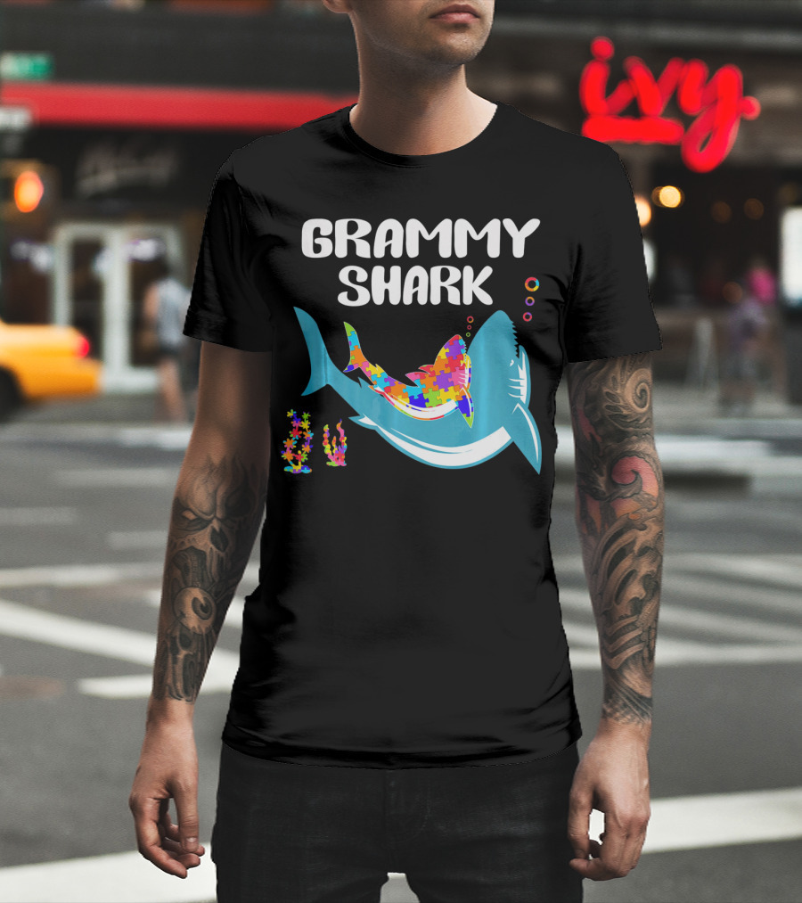 GRAMMY SHARK Autism Awareness Puzzle Shark T-Shirt
